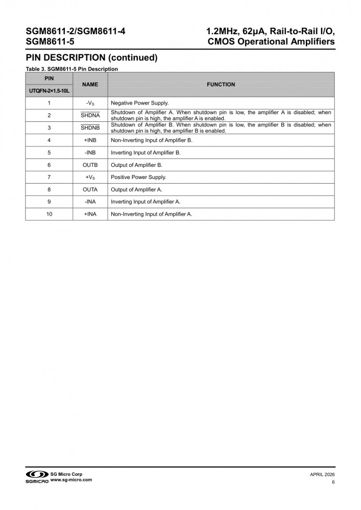 SGM8611-5 technical document page 6