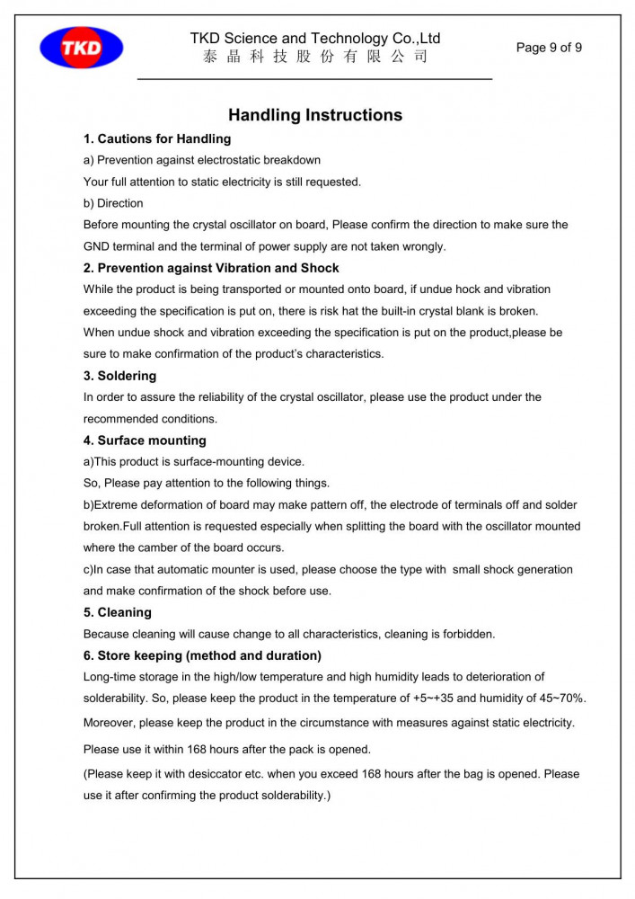 TKD XO handling instructions