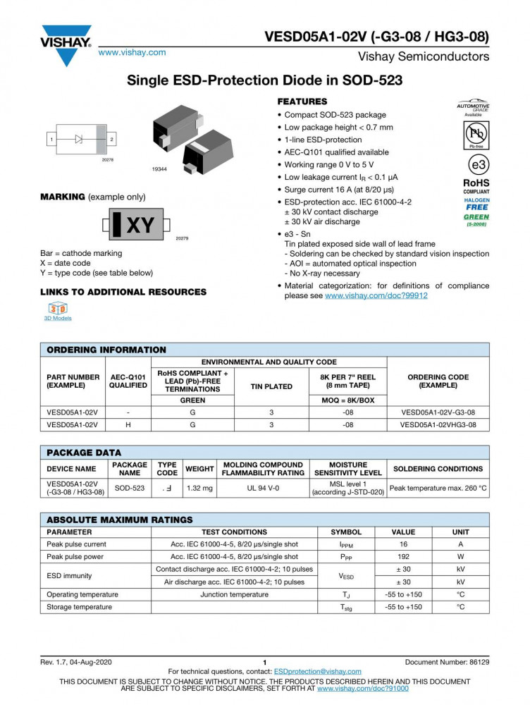VESD05A1-02V datasheet page 1