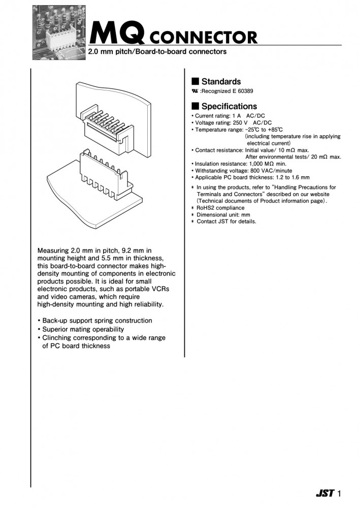JST MQ connector technical document page 1