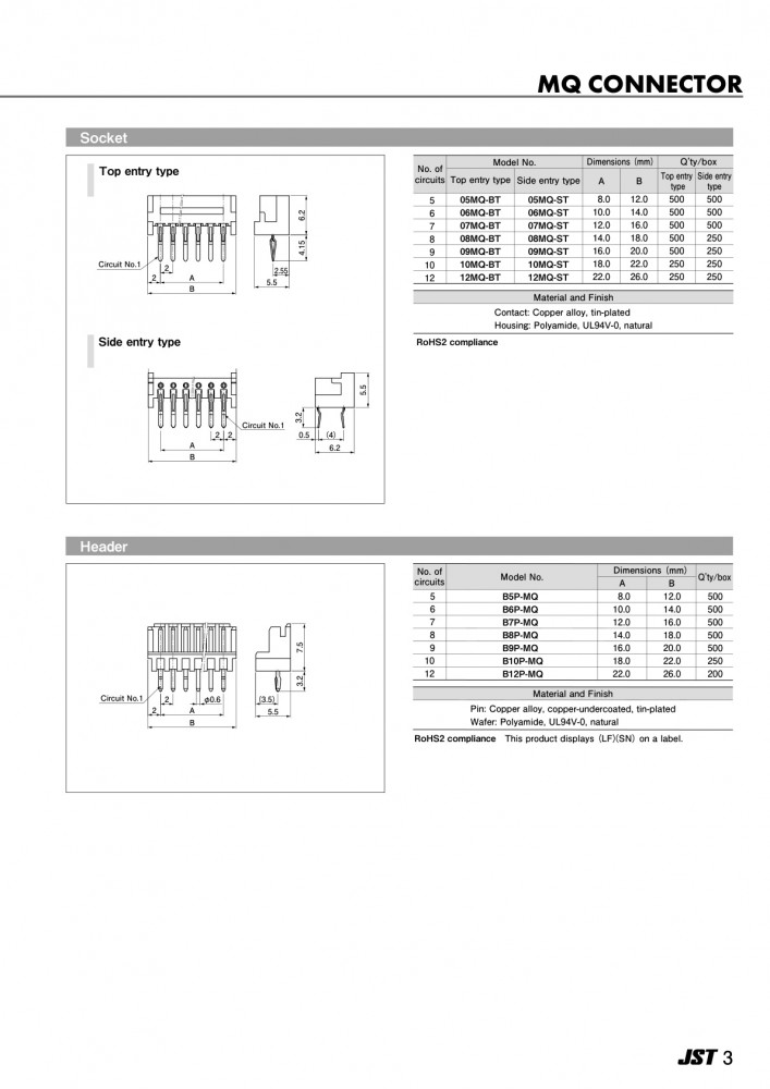 JST MQ connector technical document page 3