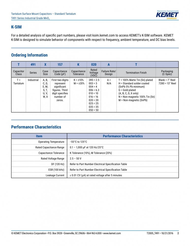 KEMET T491 datasheet page 2