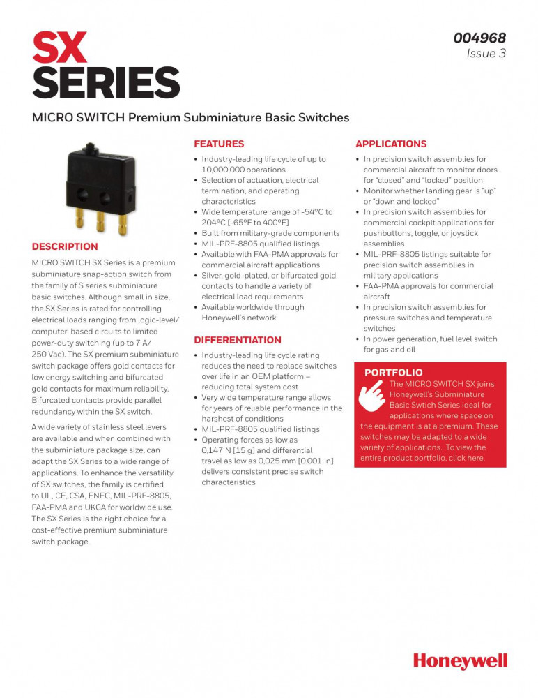 Honeywell SX Series document page 1