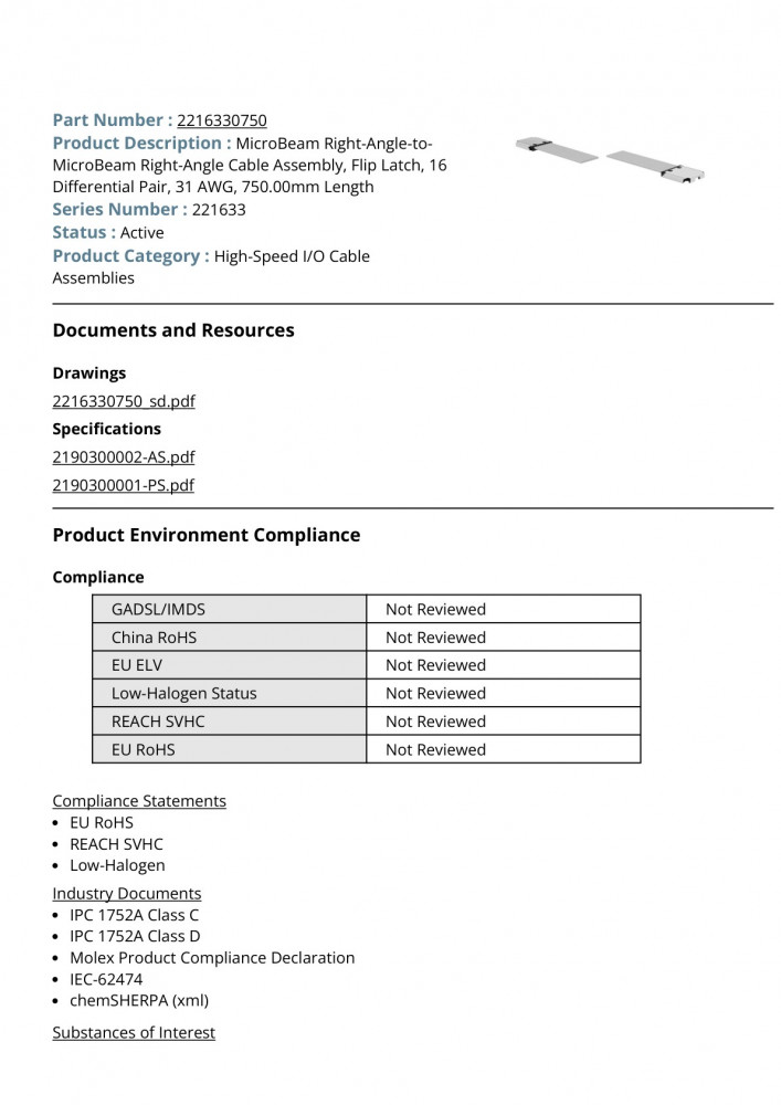 MOLEX 2216330750 product drawing page 1