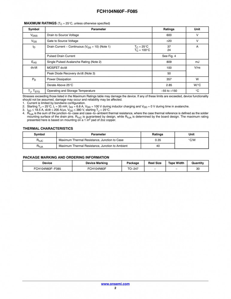 FCH104N60F-F085 datasheet page 2