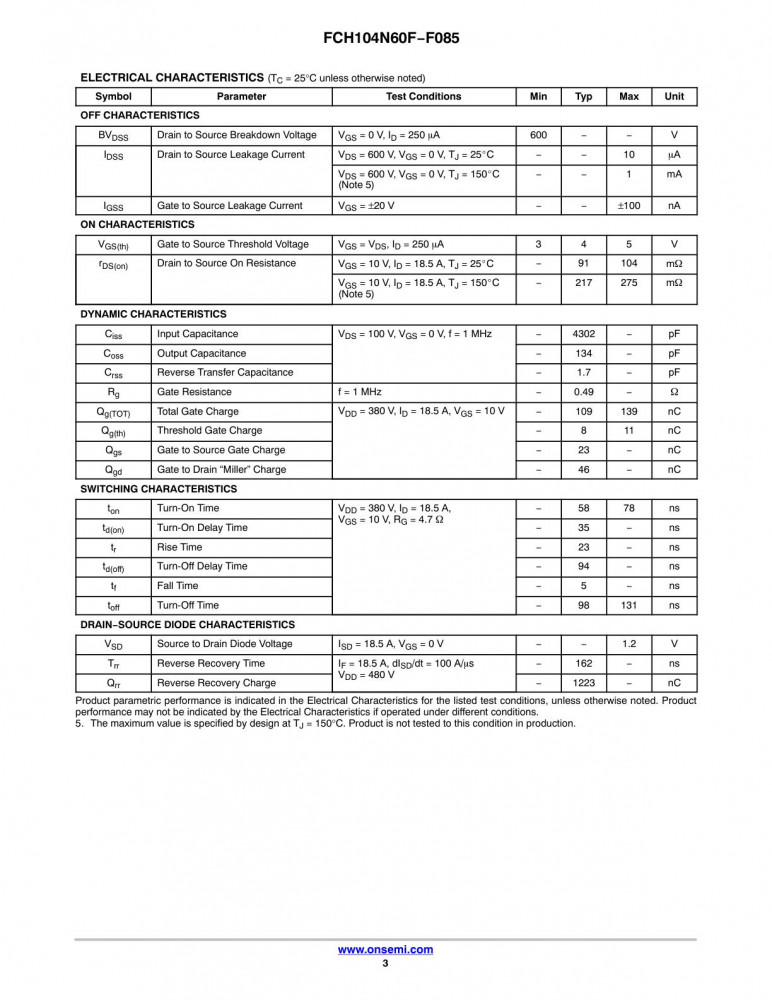 FCH104N60F-F085 datasheet page 3