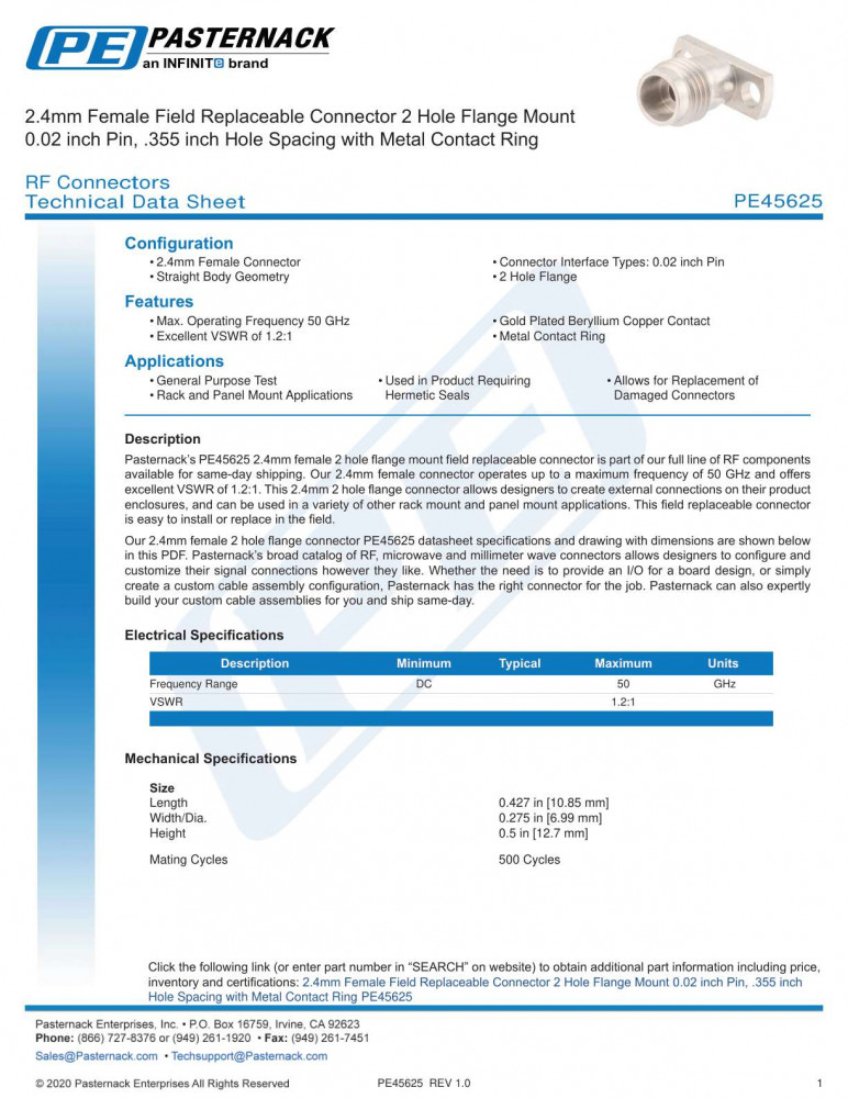 PE45625 technical datasheet page 1