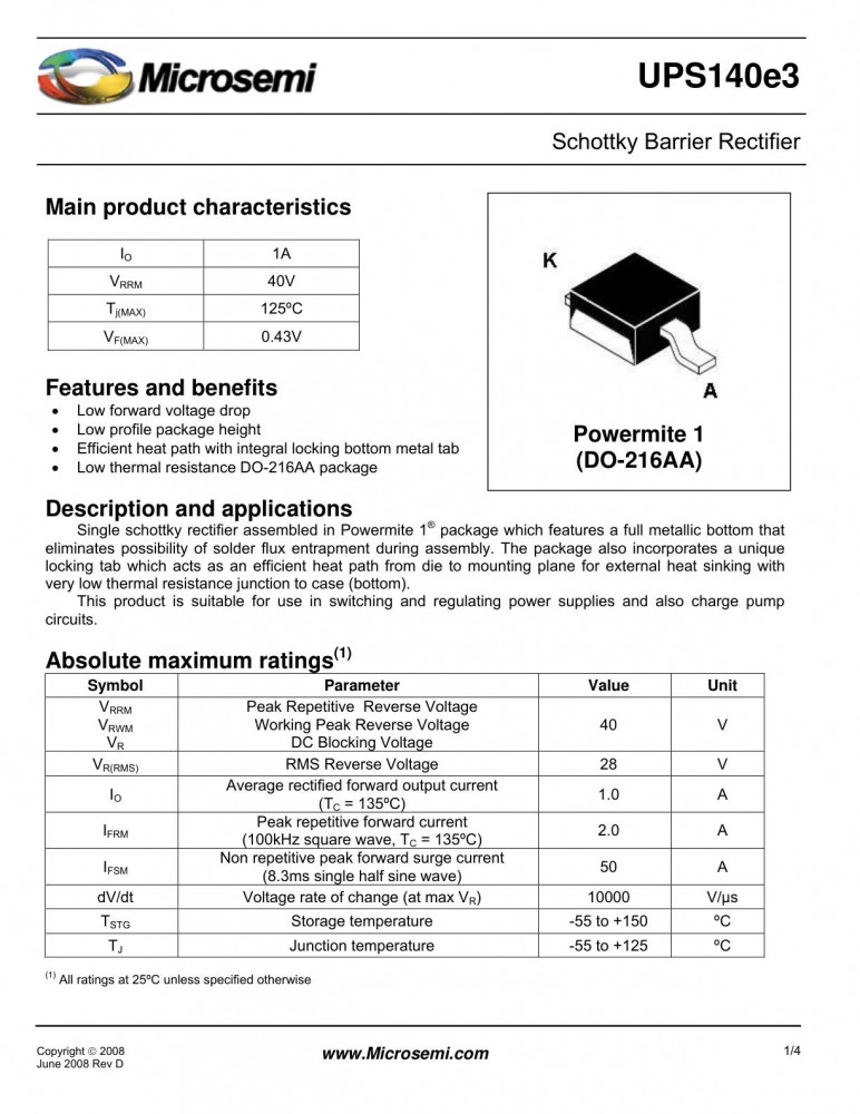 UPS140E3/TR7 datasheet page 1