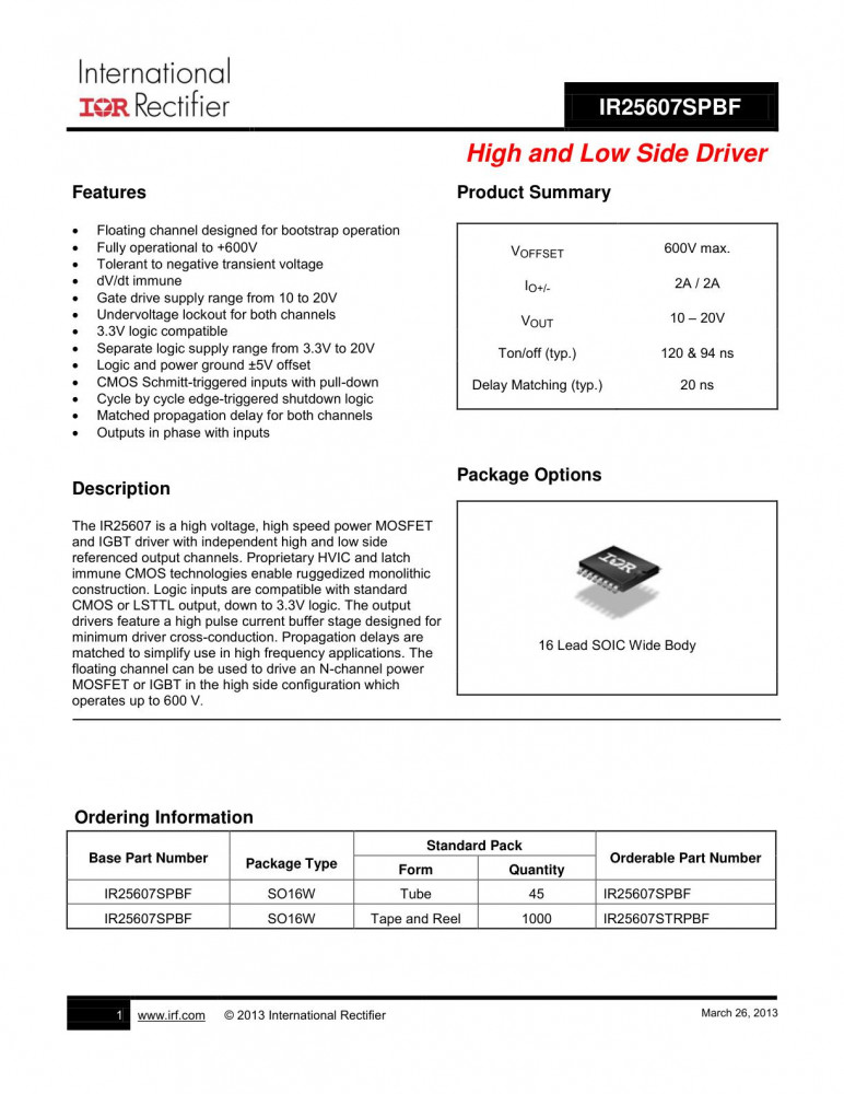 IR25607STRPBF technical document page 1