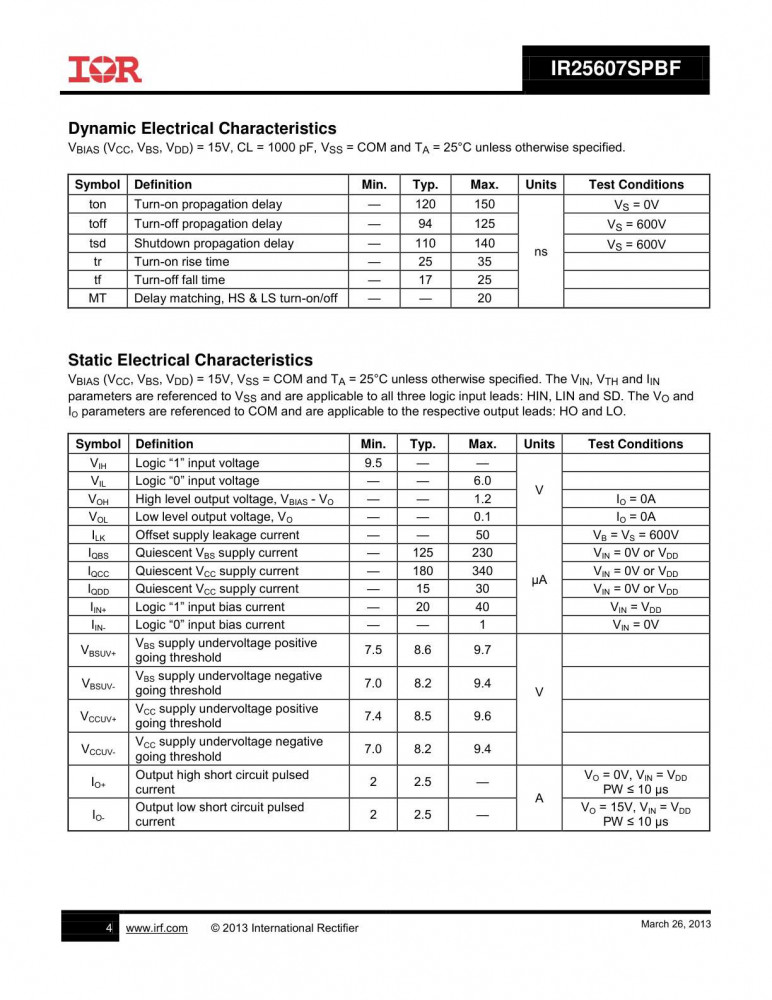 IR25607STRPBF technical document page 4