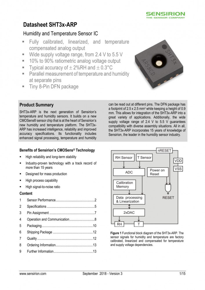 SHT31-ARP datasheet page 1