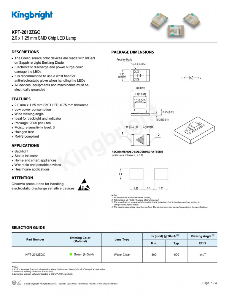 KPT-2012ZGC datasheet page 1