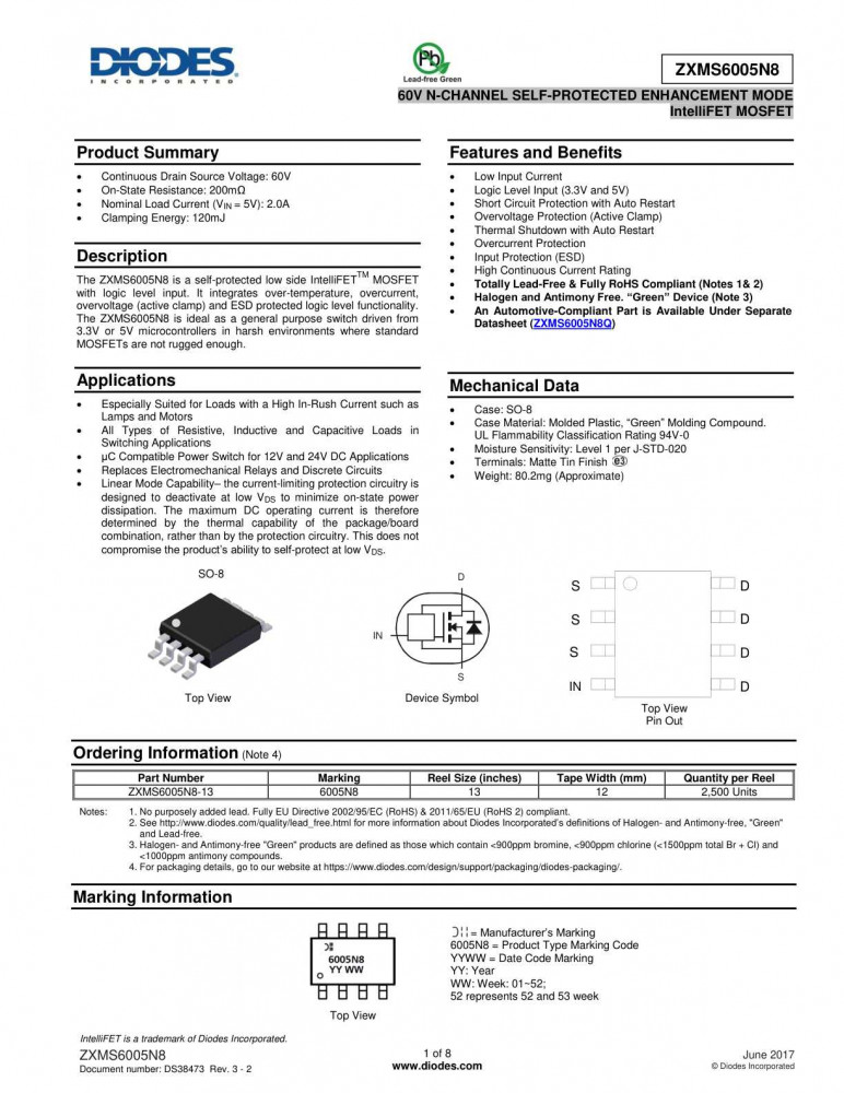 ZXMS6005N8-13 datasheet page 1