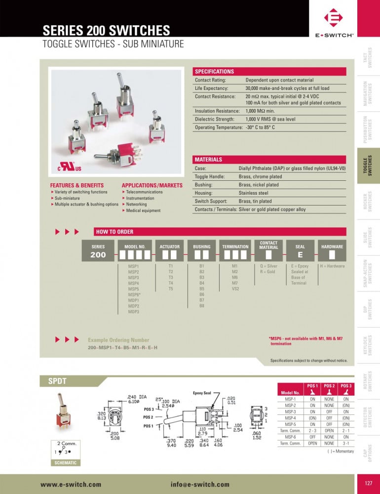 E-Switch Series 200 datasheet page 1