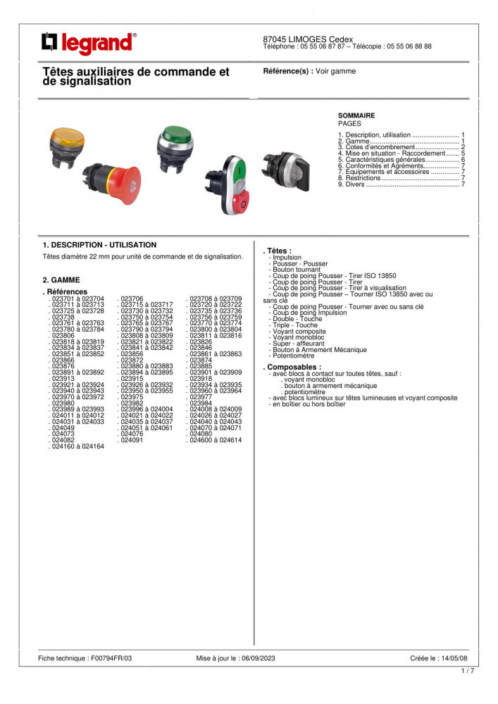 Legrand technical document page 1