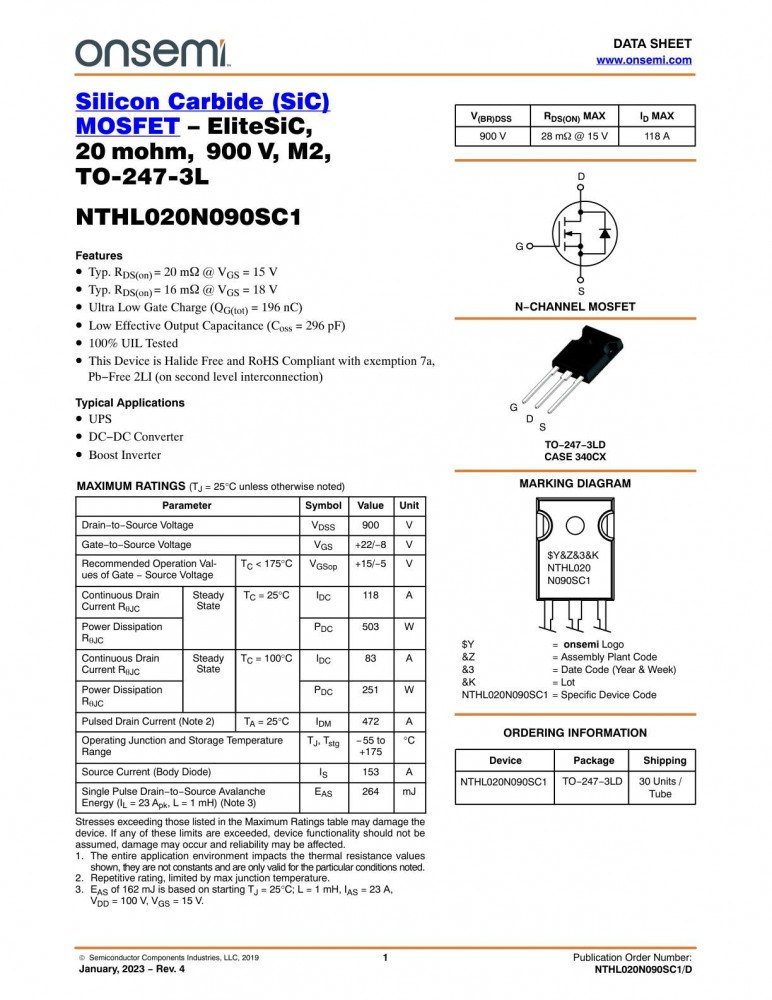 NTHL020N090SC1 technical document page 1