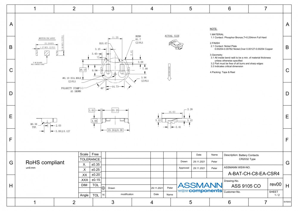 A-BAT-CH-C8-EA-CSR4 battery contact mechanical drawing page 1