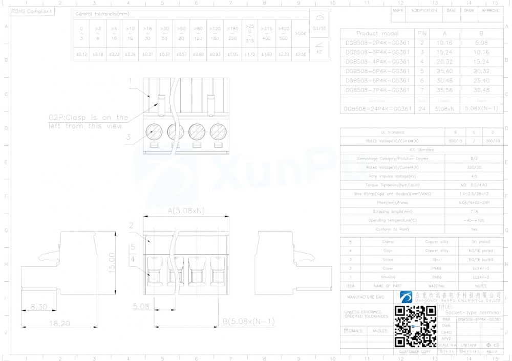 XUNPU DGB508-2P4K-GG361 technical drawing