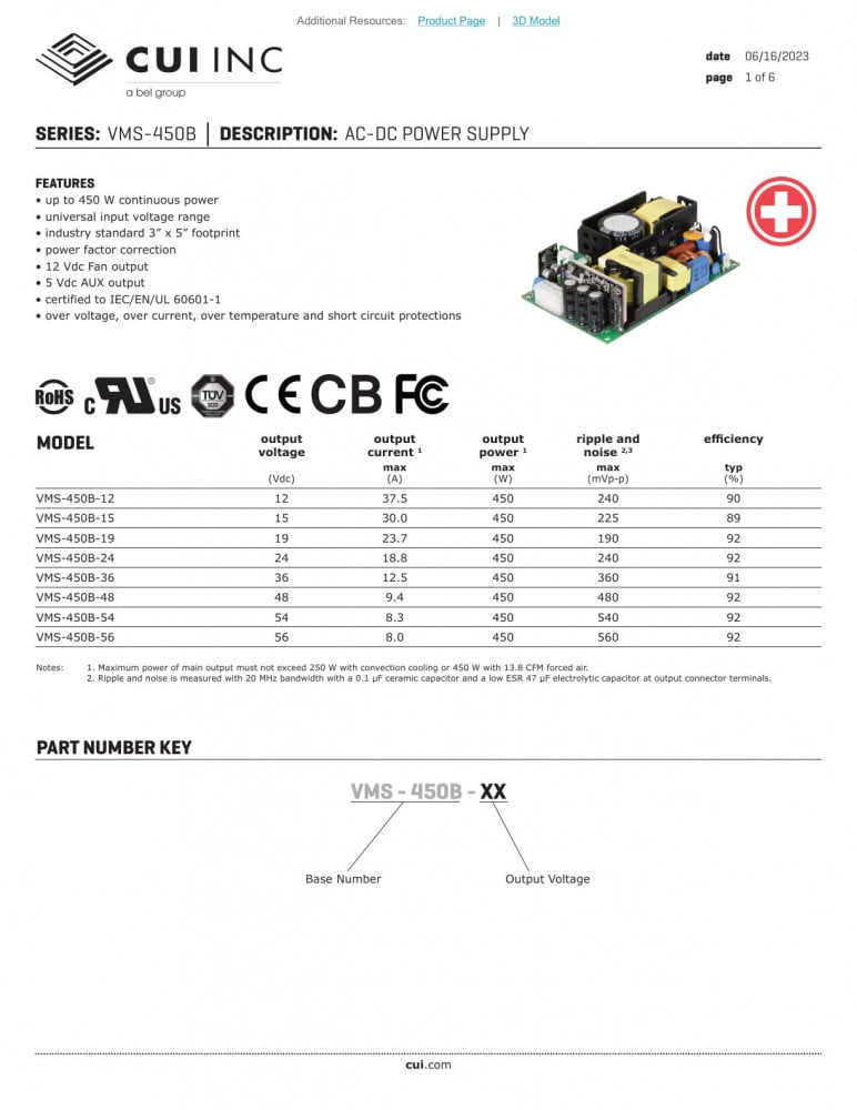 CUI VMS-450B-24 datasheet page 1