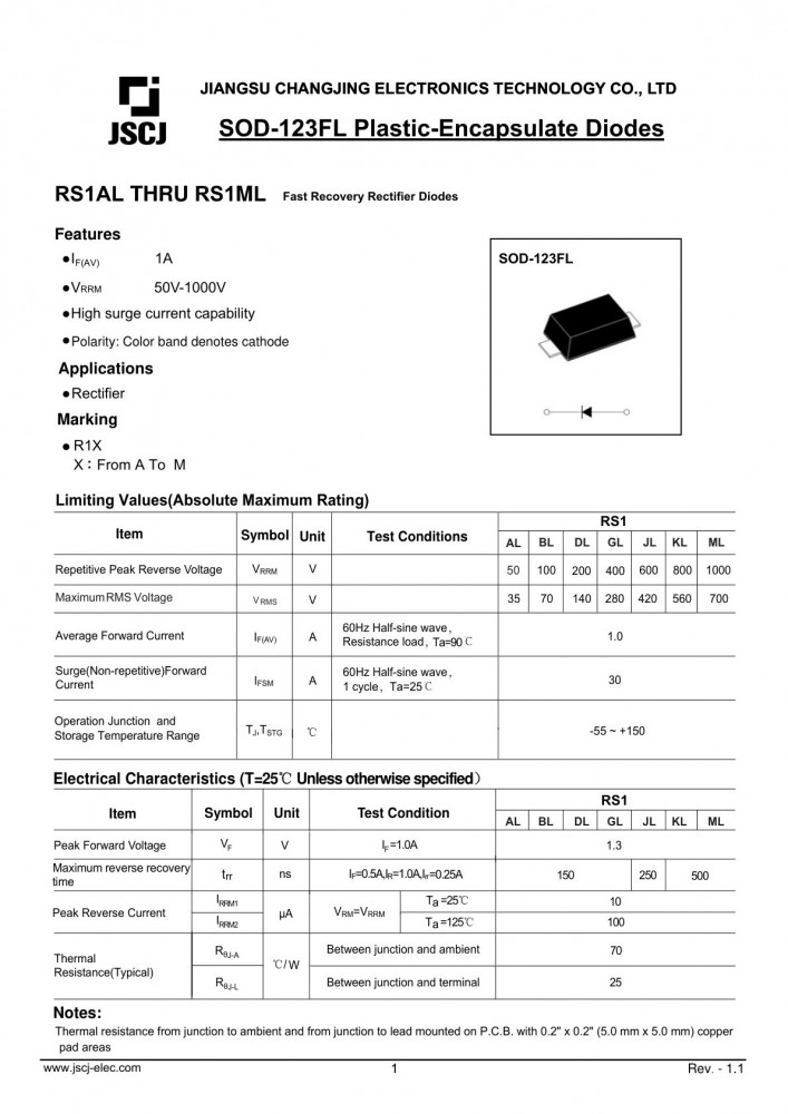 RS1DL datasheet page 1