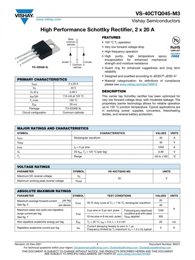 VS-40CTQ045-M3 datasheet page 1