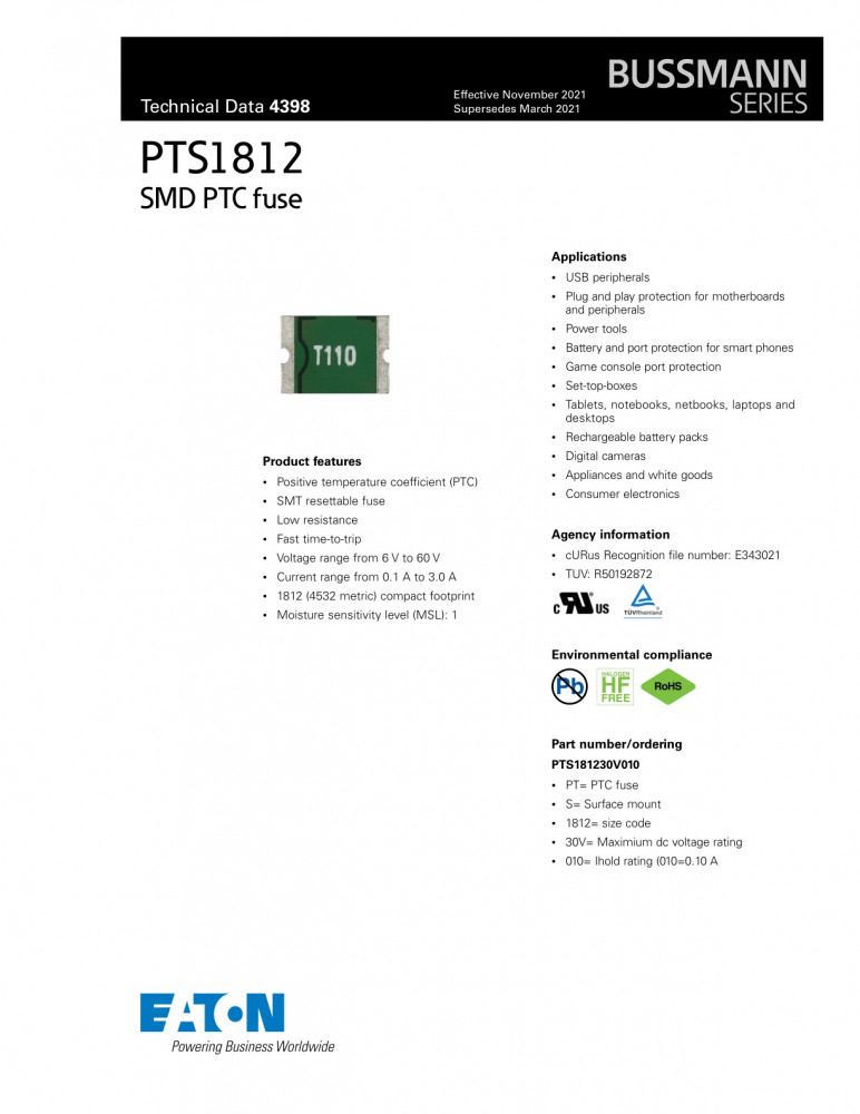 PTS181230V010 datasheet page 1