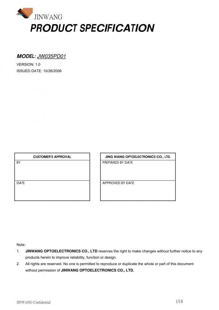 Product specification page 1