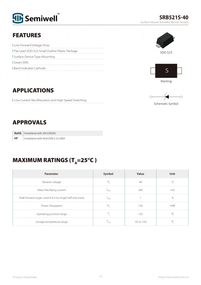 SRB521S-40 datasheet page 1