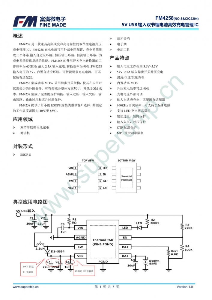 FM4258 datasheet page 1
