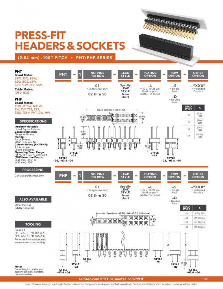 Samtec PHF PHT series technical document page 1