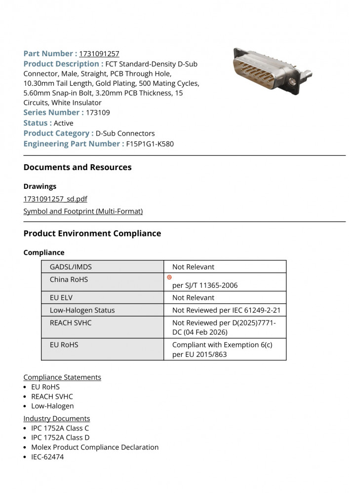 MOLEX 1731091257 product document preview, page 1