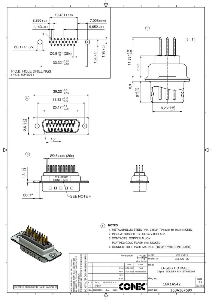 CONEC D-Sub HD 26-position model drawing, page 2