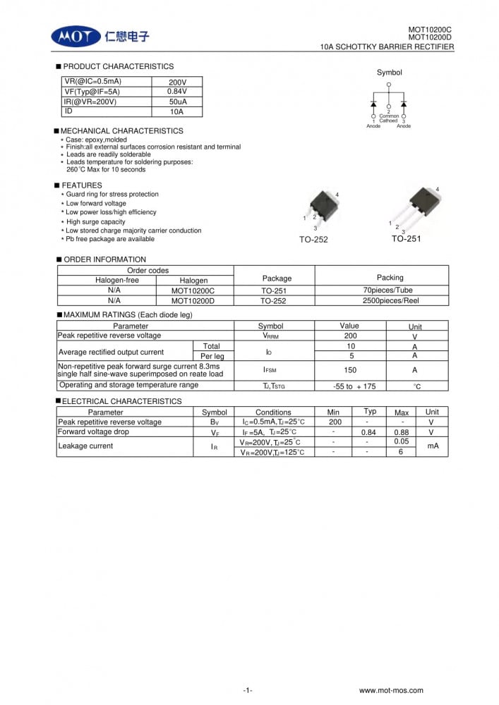 MOT10200D datasheet page 1