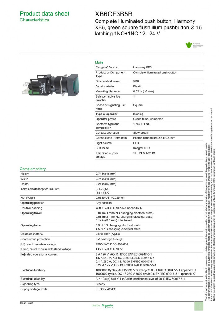 XB6CF3B5B technical document page 1