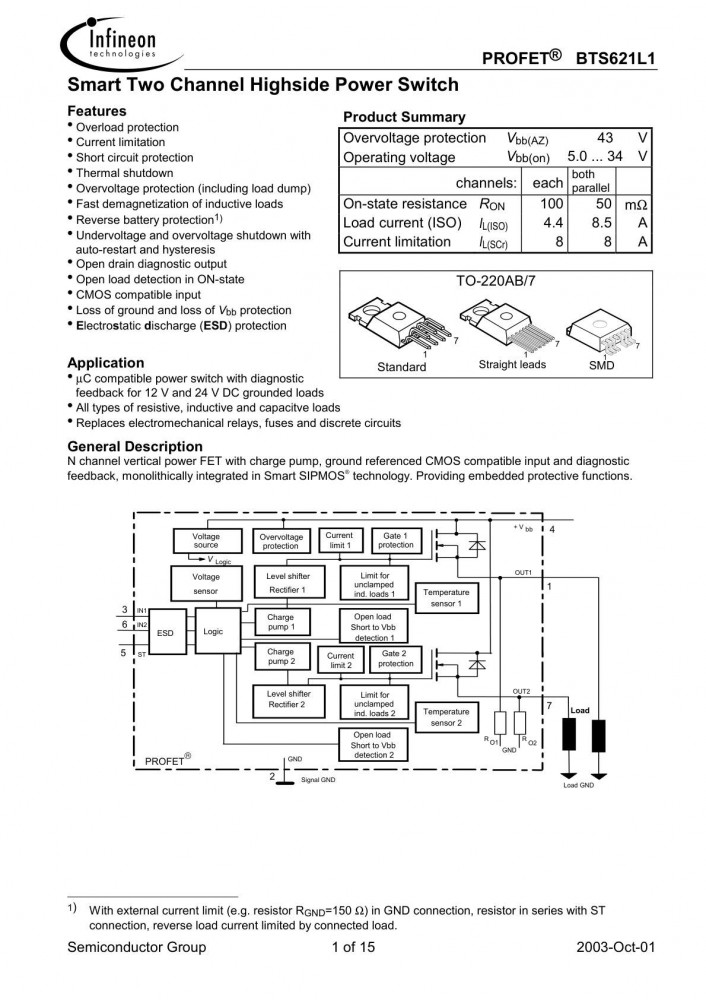 BTS621L1E3128ABUMA1 datasheet page 1