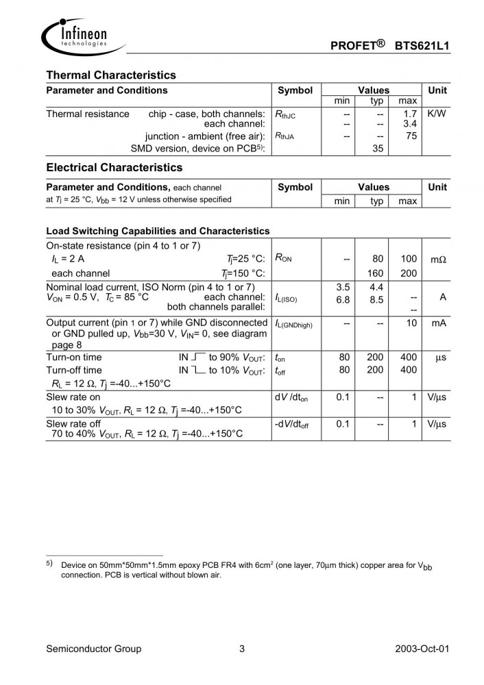 BTS621L1E3128ABUMA1 datasheet page 3