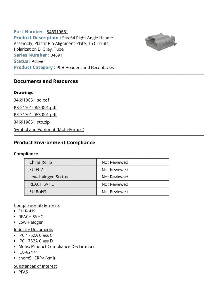 MOLEX 346919661 technical document preview, page 1