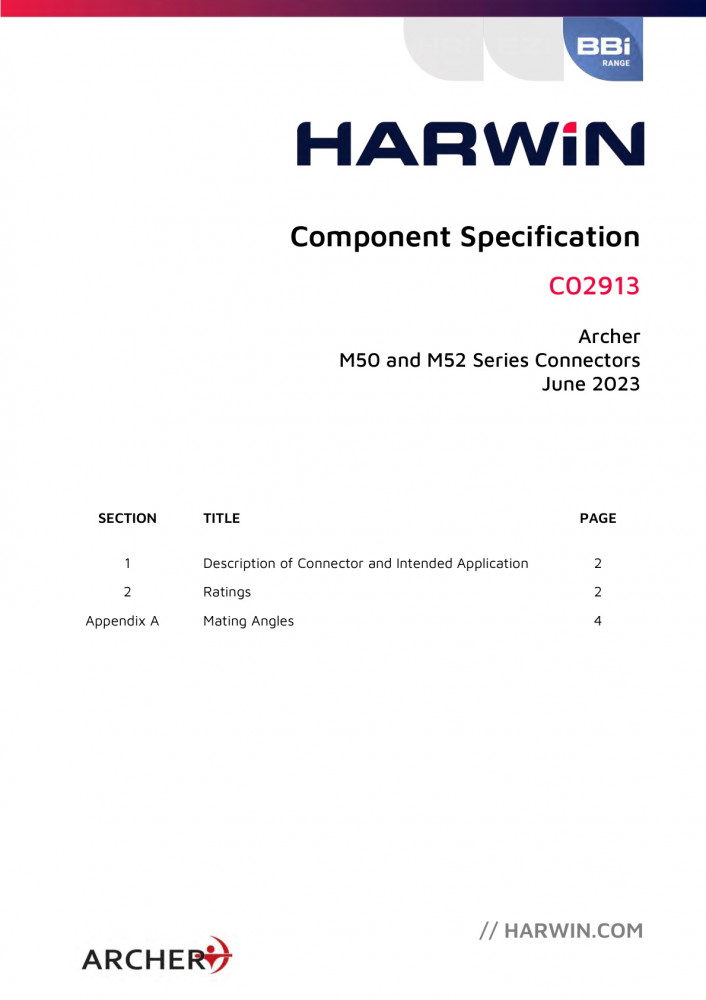 Harwin M50 and M52 Series specification page 1
