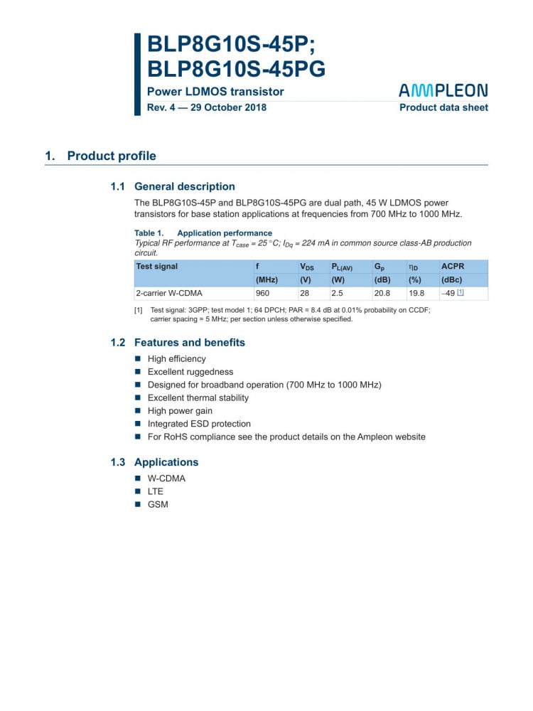 Datasheet page 1