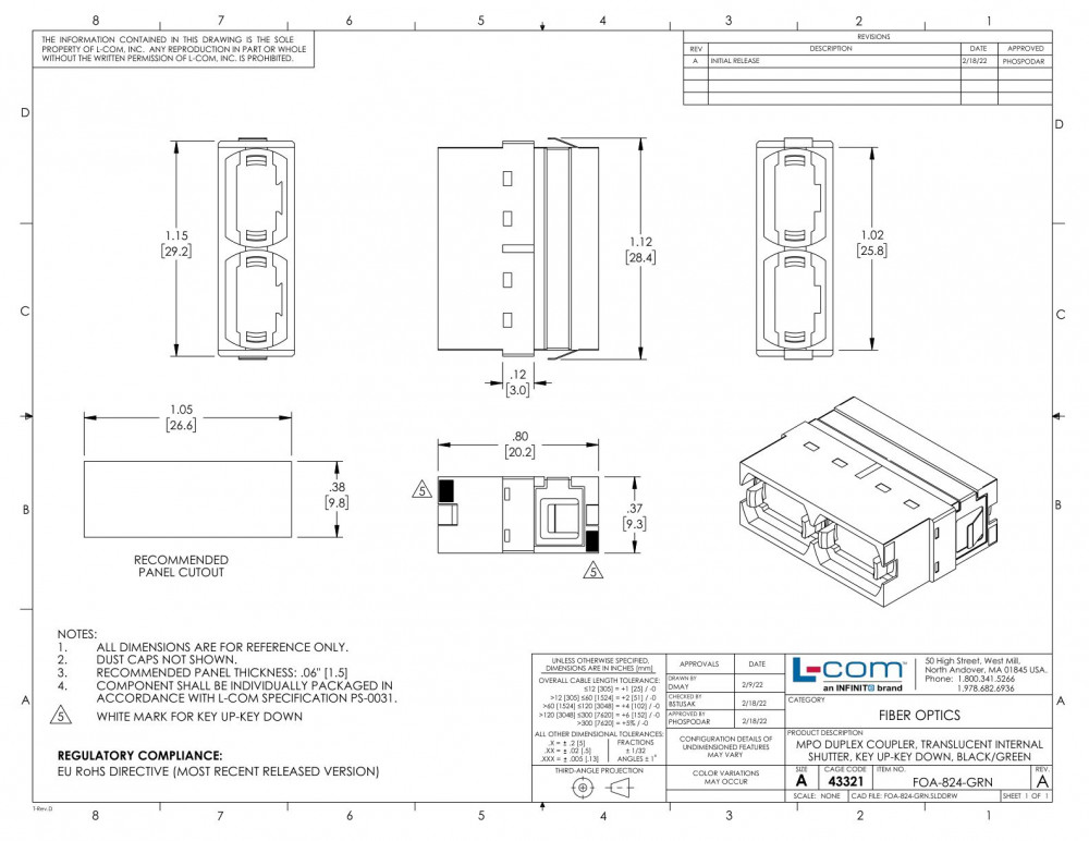 L-com FOA-824-GRN technical drawing preview