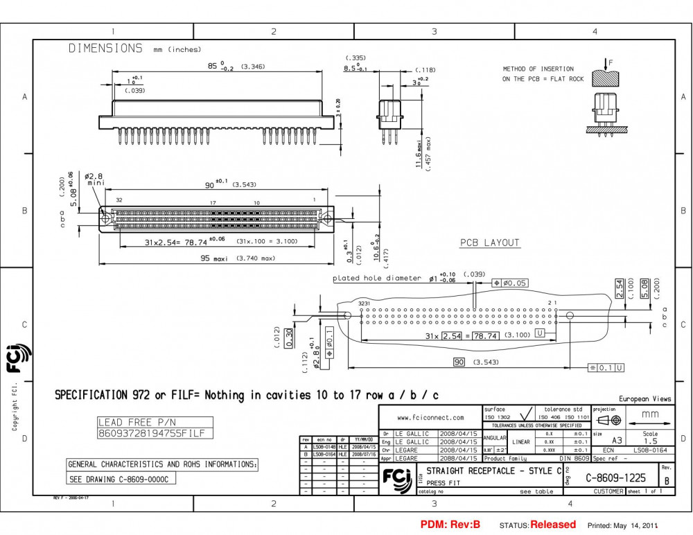 Amphenol 86093728194755FILF technical document preview