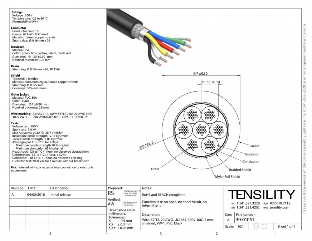 Tensility 30-01051 cable drawing and specification page