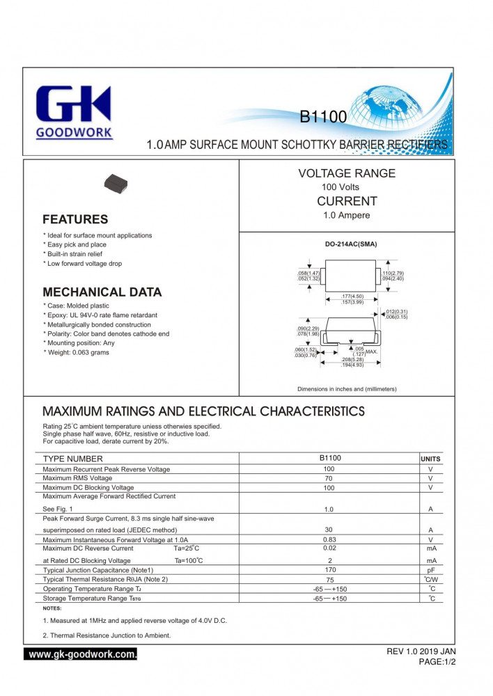 GOODWORK B1100 datasheet page 1