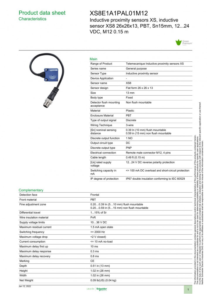 XS8E1A1PAL01M12 technical document page 1
