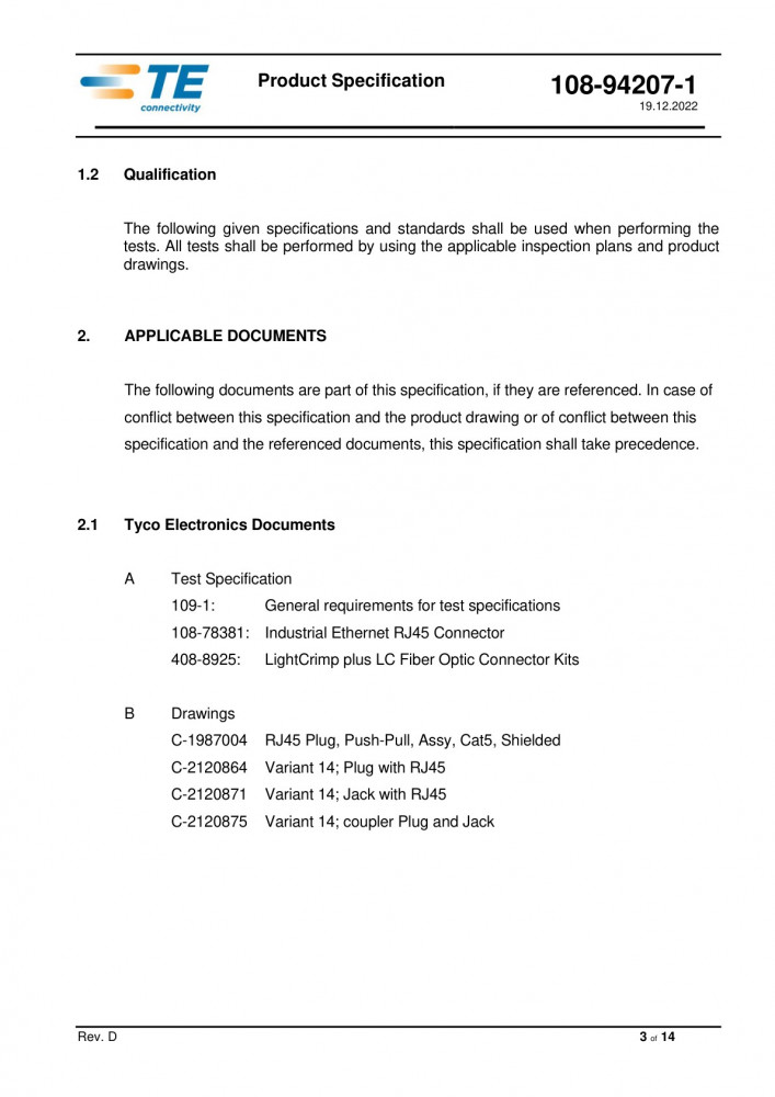 TE Connectivity product document page 3