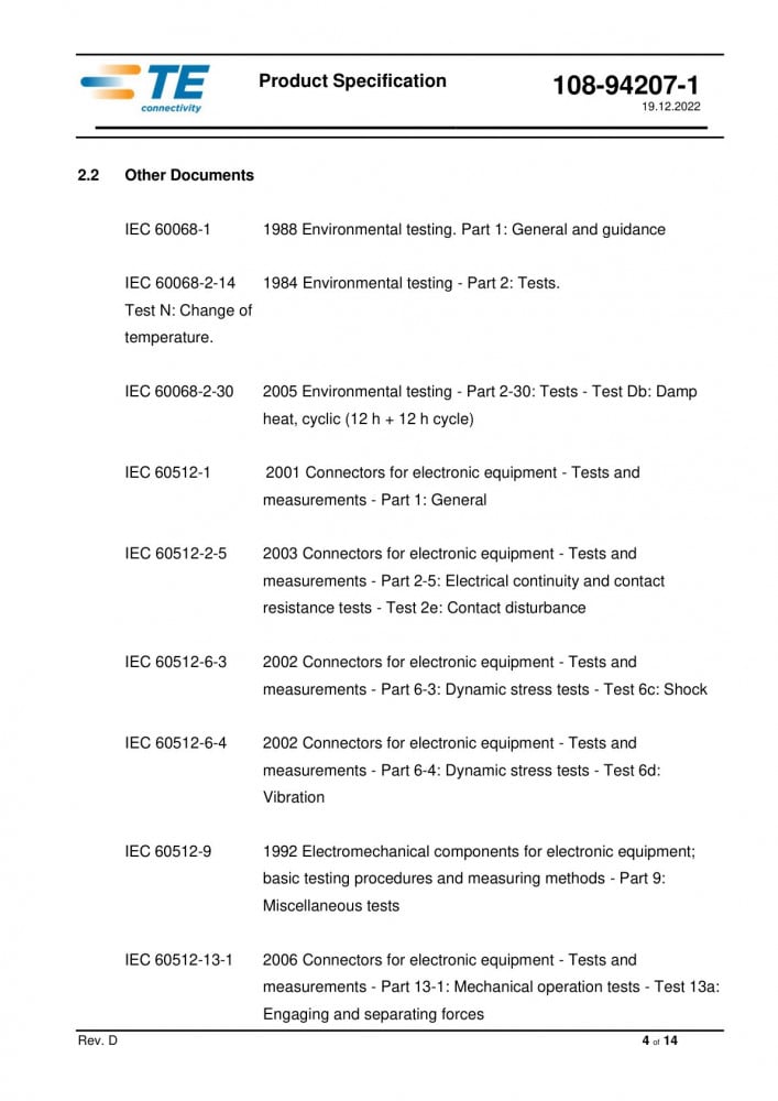 TE Connectivity product document page 4