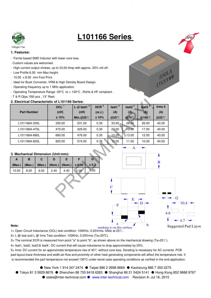ITG Electronics L101166 series datasheet page