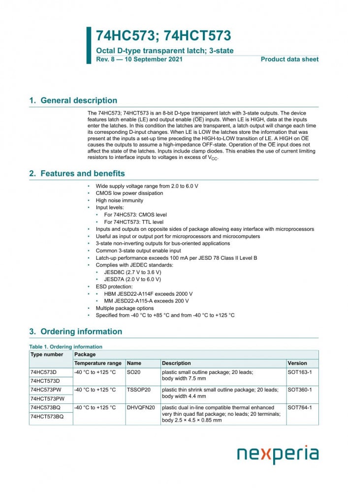 74HCT573 datasheet page 1