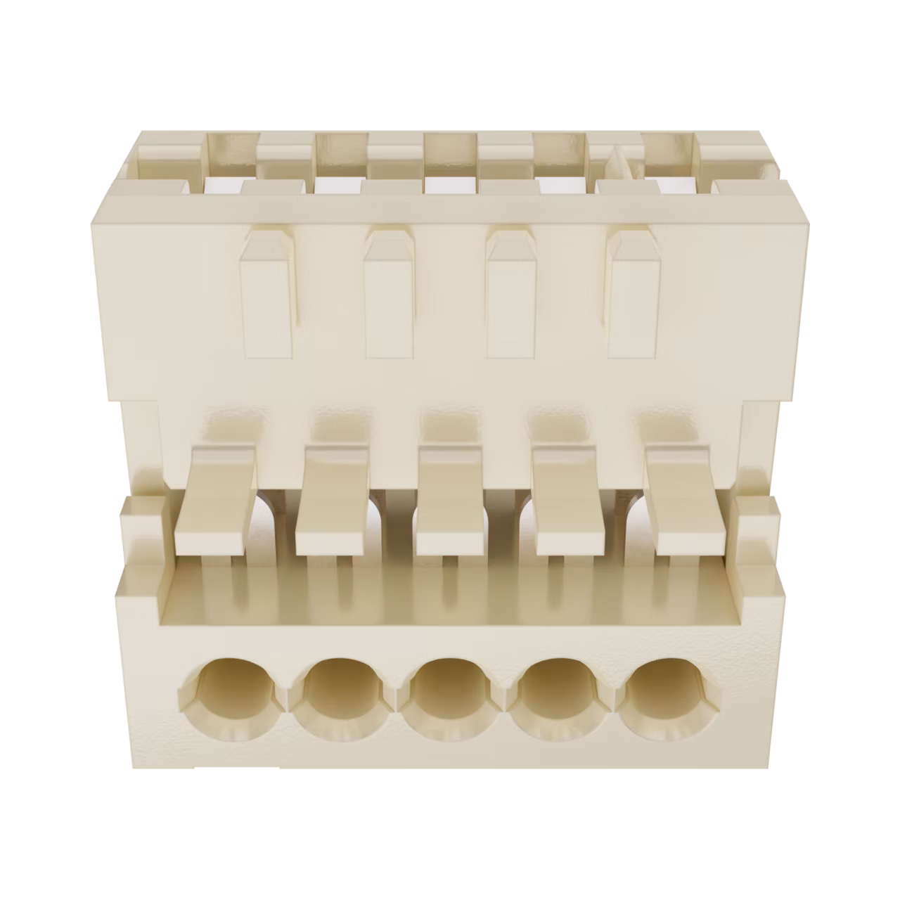 Appli-Mate RAST 2.5 Connector, 2.50mm Pitch, Female, 5 Circuits, Positions A and F Removed, Polarizing Rib Between 4/5, Locking Pips, 1 Slotted and 1 Open Endwall, Tin Plating for sale