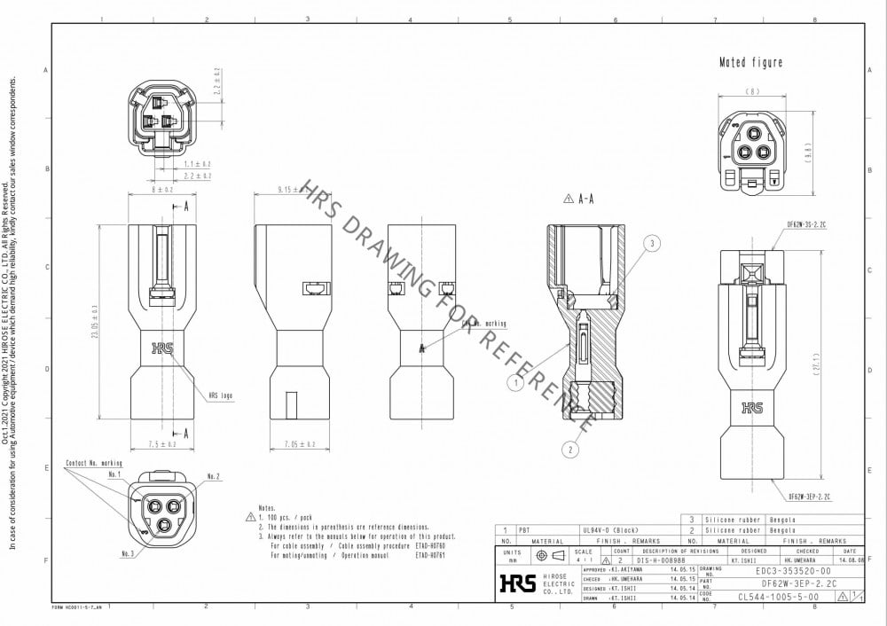 HRS DF62W-3EP-2.2C technical drawing page